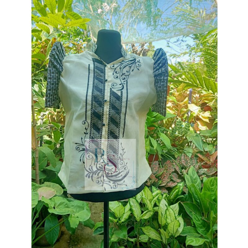 Filipiniana Modern Blouse Black Banig Design Embroidery | Shopee ...
