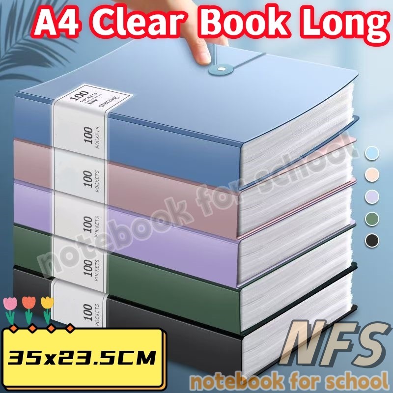 NFS A4 Long Clear Book Folder File Organizer Clear Folder Presentation Book 60/80/100 Protectors ...