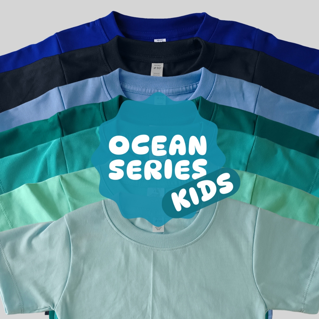 KIDDIE OCEAN SERIES - Premium Unisex Kids Plain Tshirt (blue green aquamarine aqua teal ...