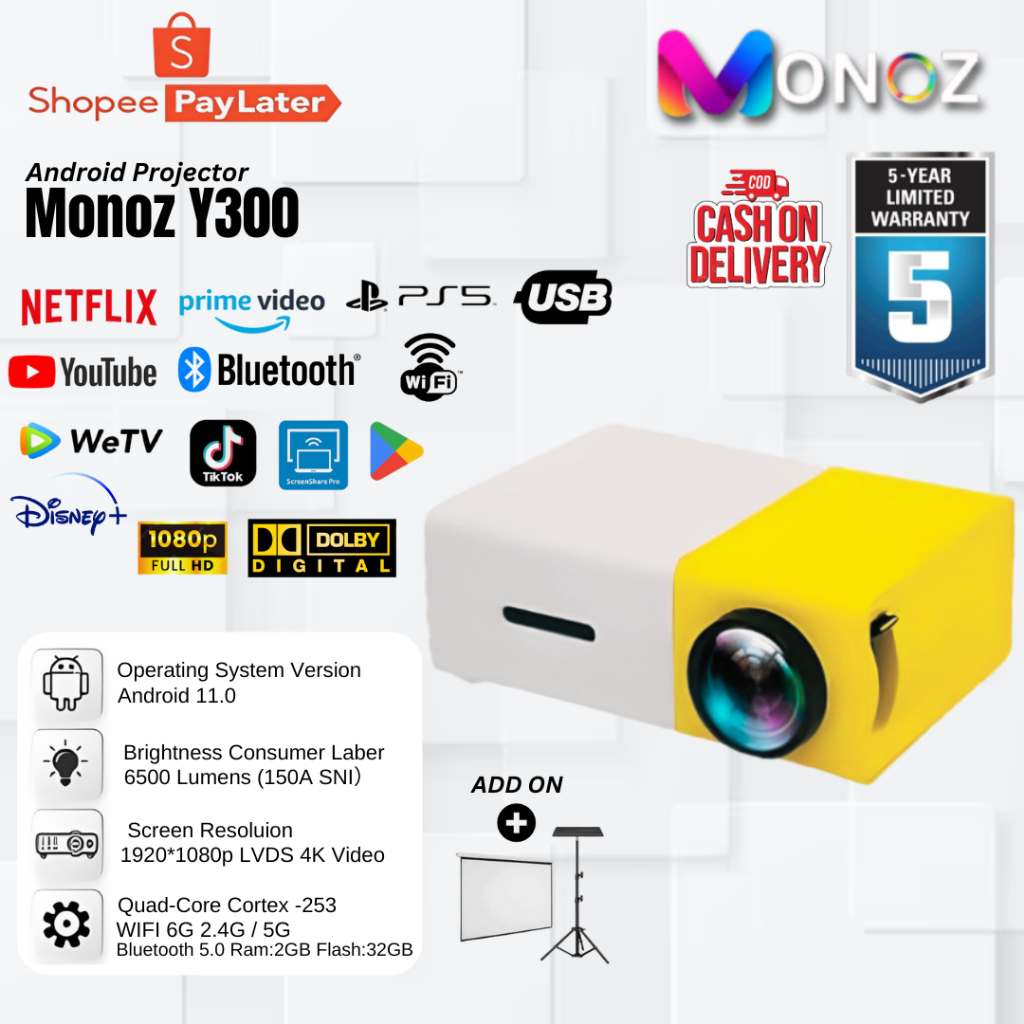 Y300 Pro Portable Mini Projector 600 Lumens HD Micro Mini Projector Led ...