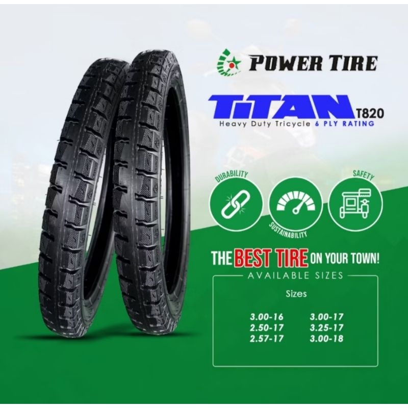 bh POWER TIRE TITAN T820 SIZE 2.50-17, 6PLY RATING, NYLON, TUBE TYPE ...