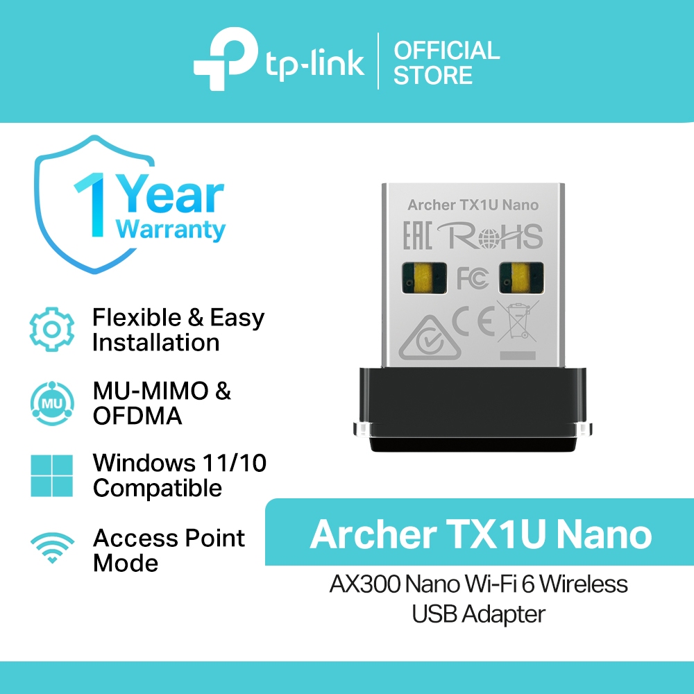 TP-Link | Archer TX1U Nano | AX300 | Nano | Wi-Fi 6 | Wireless | USB | Adapter | Easy to Setup ...