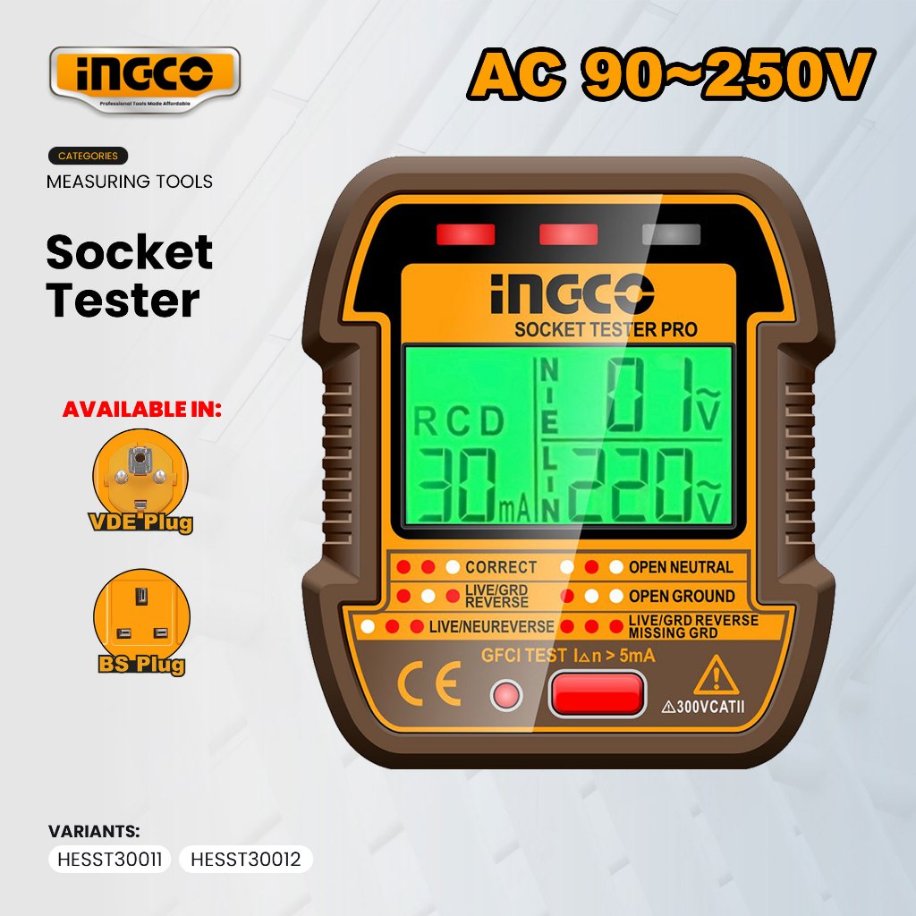 Ingco VDE/BS Plug Digital Socket Tester Leakage Voltage Detection ...
