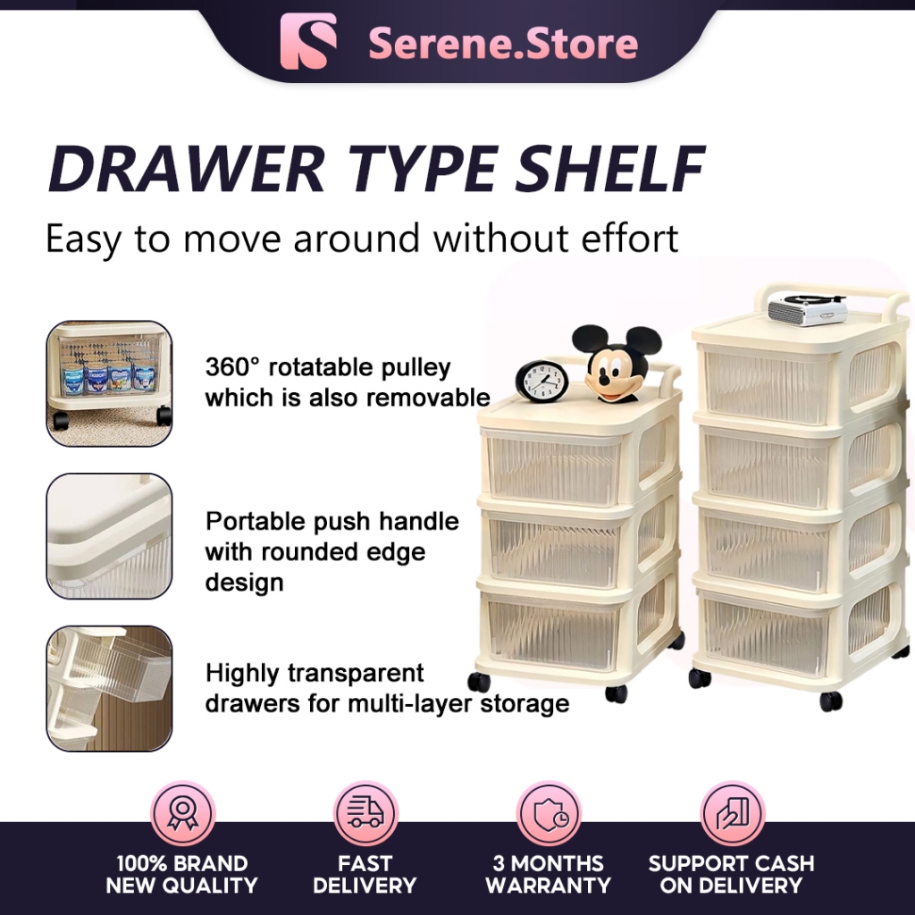 Storage Rack Trolley Multi-Layer Transparent Snack Shelf Floor Drawer ...