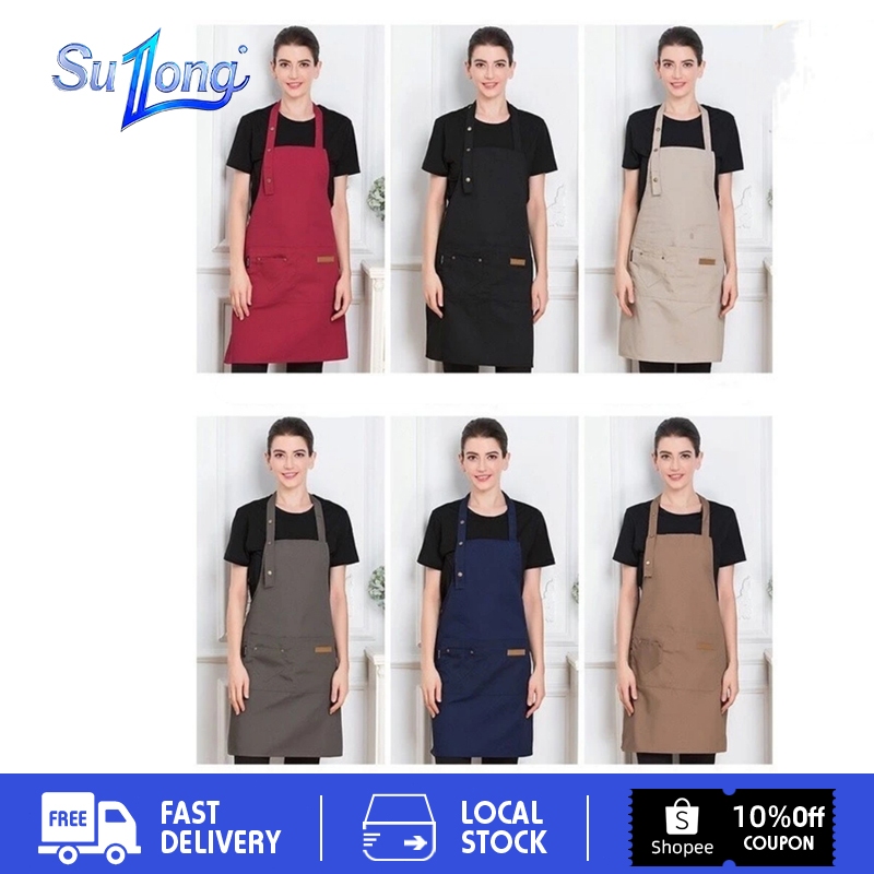 Fashion Canvas Waterproof Apron Coffee Shop Barber Working Bib Kitchen ...