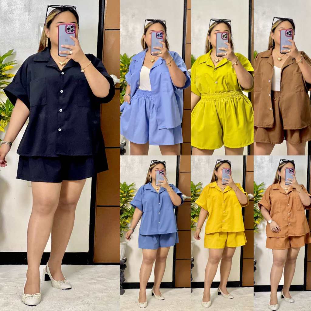 PLUS SIZE MICHELLE LINEN SET TOP AND SHORT LARGE TO 4XL BY TAYTAY ...