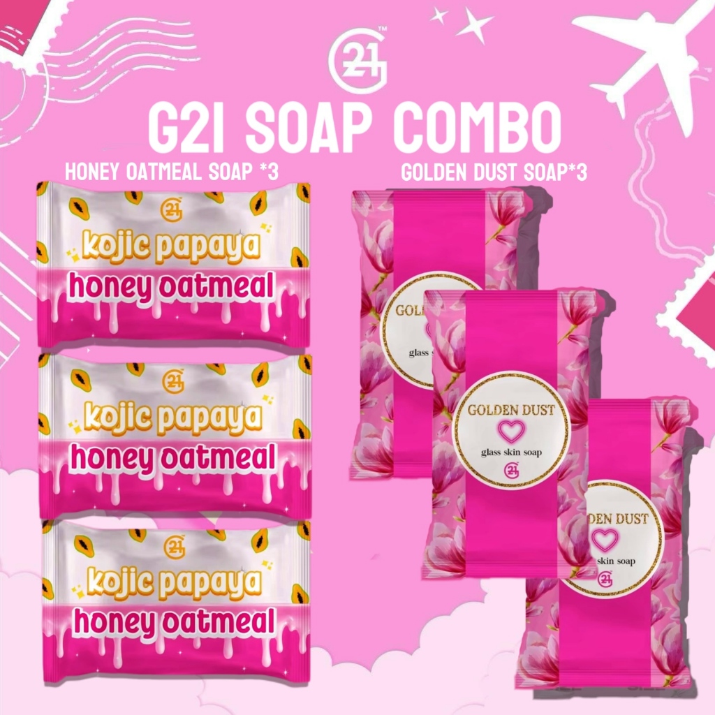 3PCS COMBO G21 GOLDEN DUST Glass Skin Soap 60g & Kojic Papaya Honey ...