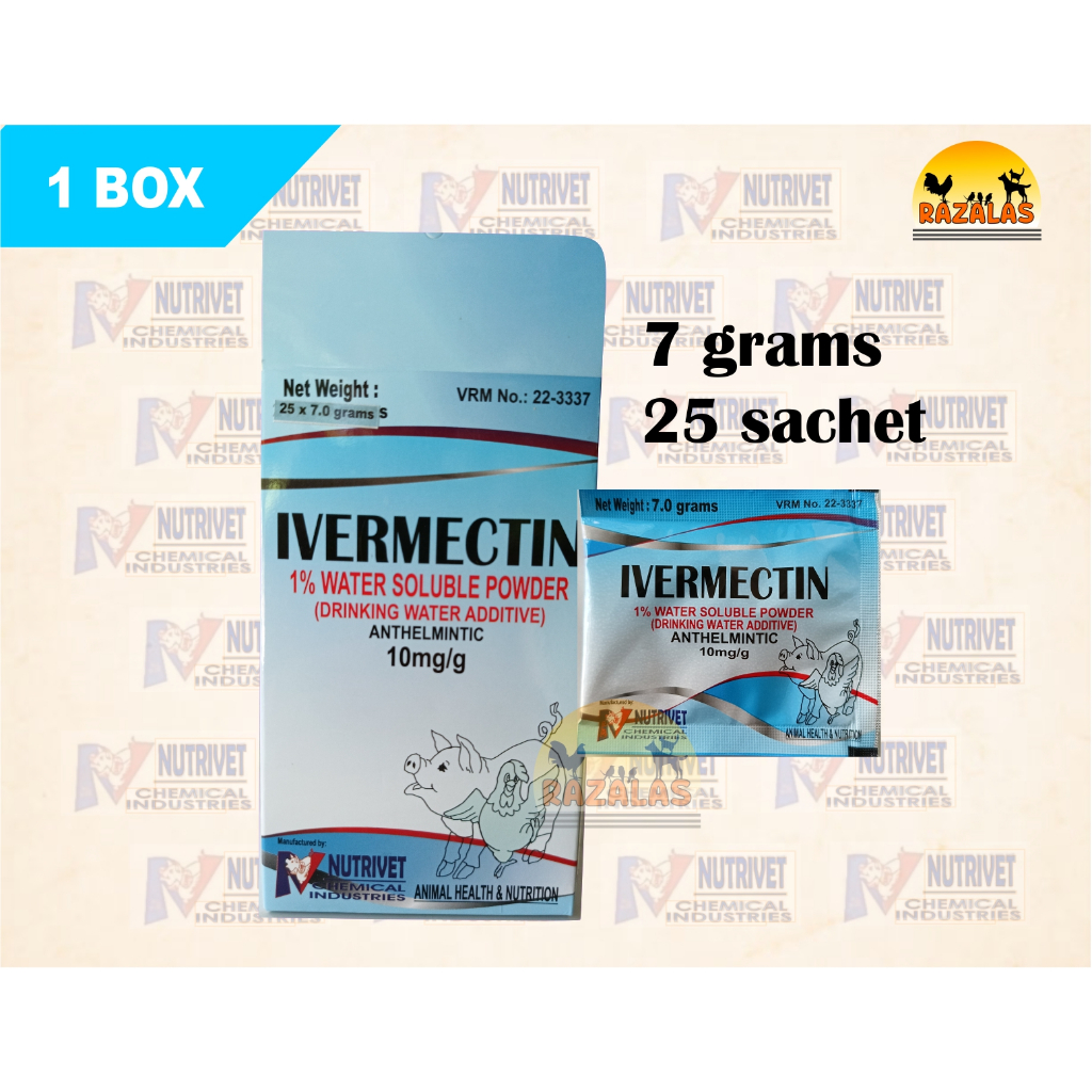 NUTRIVET IVERMECTIN 1% WATER SOLUBLE POWDER FOR ANIMALS 1 BOX 25 SACHET ...