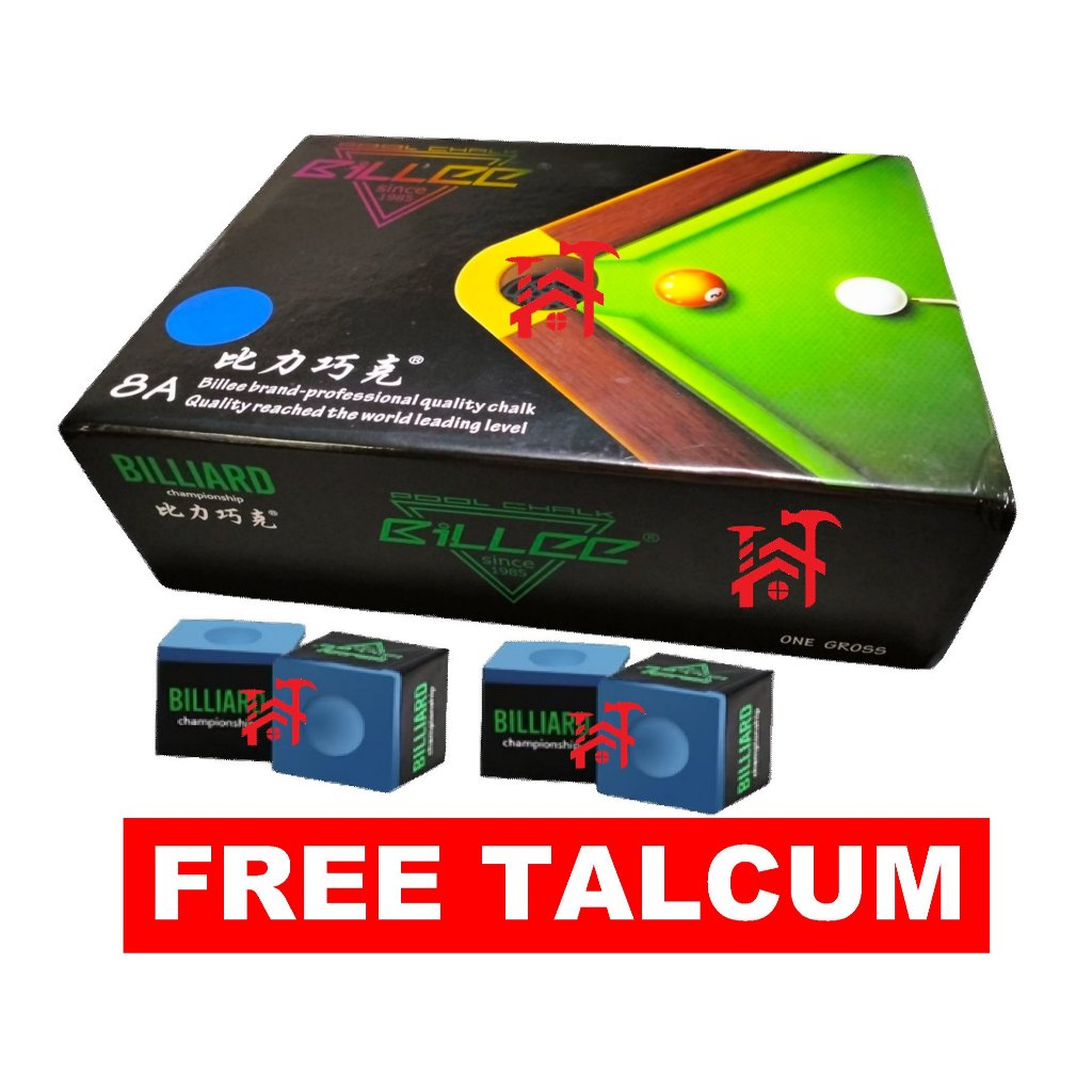 BILLEE BILLIARD CHALK BLUE GREEN GRAY & TIP SHAPER (FREE TALCUM POWDER ...