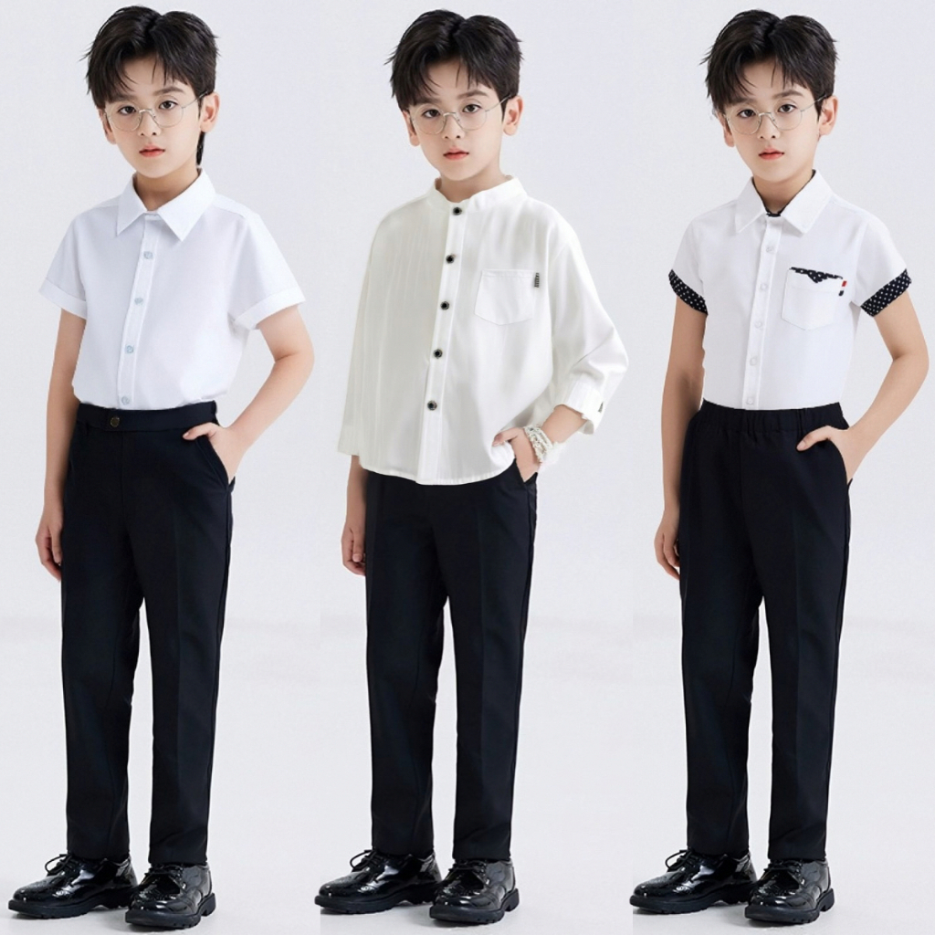 Graduation Outfit for Kids Boys 2-14Y Casual White Polo + Black Pants ...