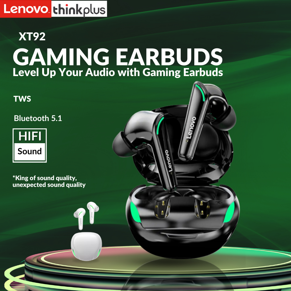 Lenovo XT92 TWS Earphone | Bluetooth 5.1| Low Latency | HiFi Sound | Gaming Mic | Wireless ...