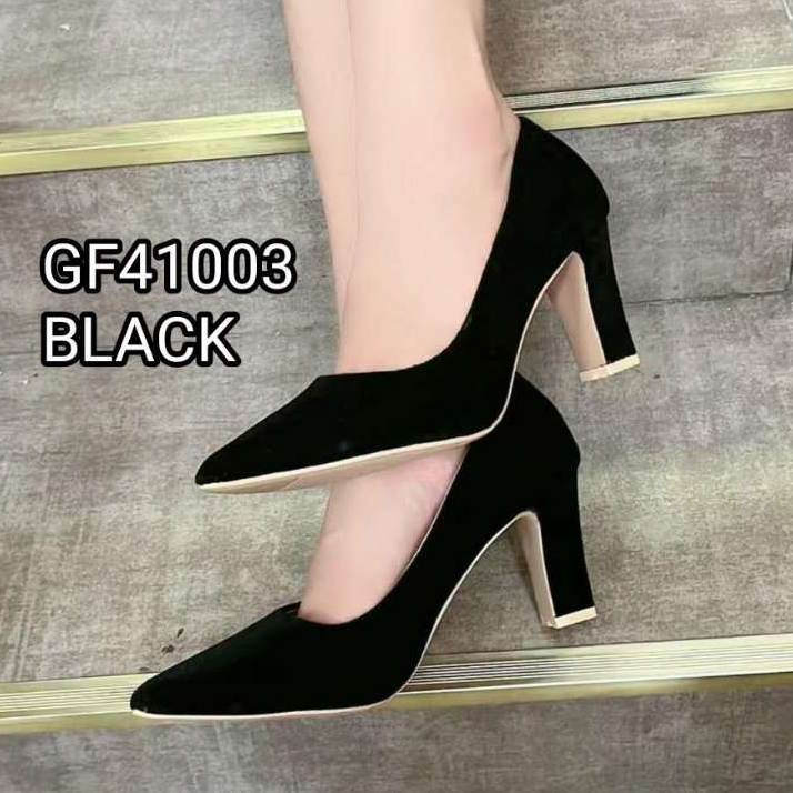 NOBLESSE Korean Pointed Toe Block Heel Shoes Black Office Work High ...