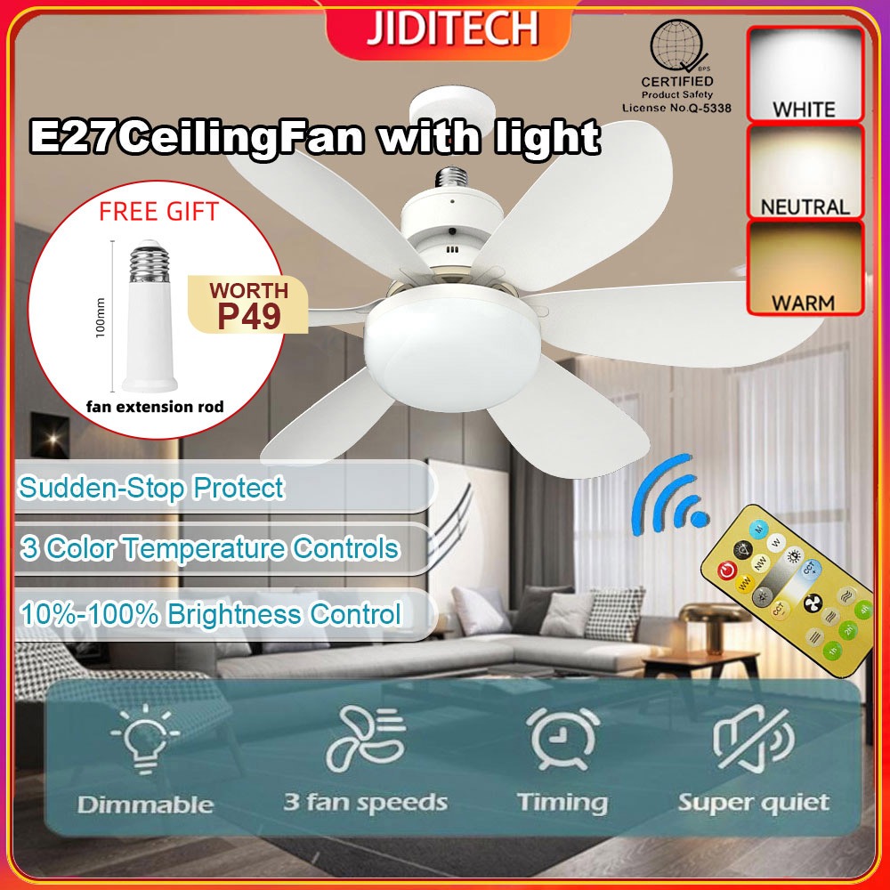 Jiditech 60W Tri Color Ceiling Fan With Light Remote Control 3 Speed 20 ...