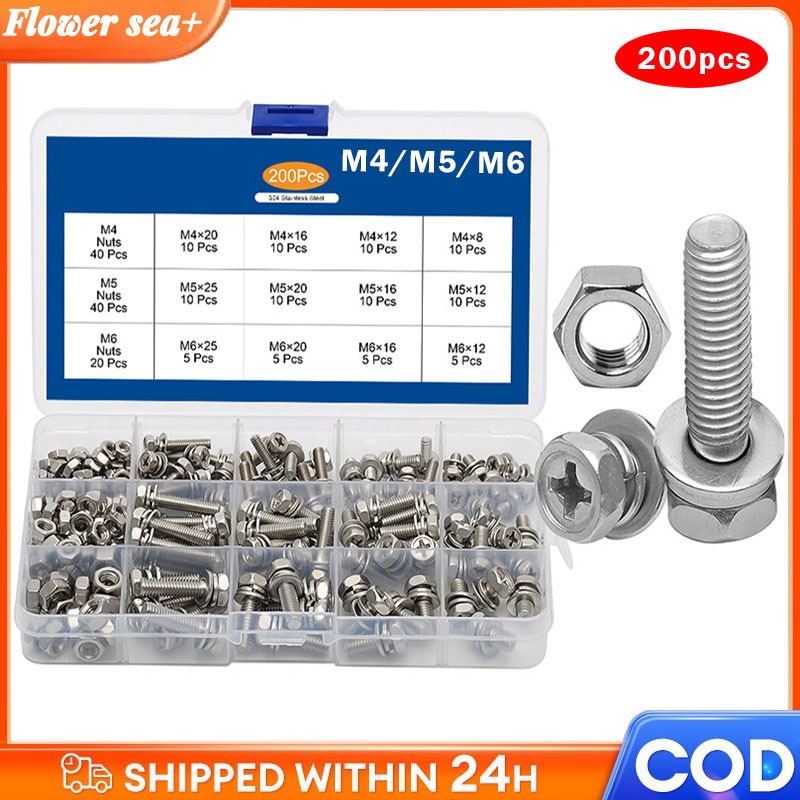 M4/M5/M6 Stainless steel outer hexagon screw nut set large full screw connector combination bolt ...