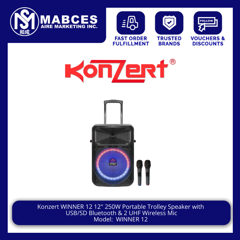 Konzert WINNER 12 12" 250W Portable Trolley Speaker with USB/SD ...