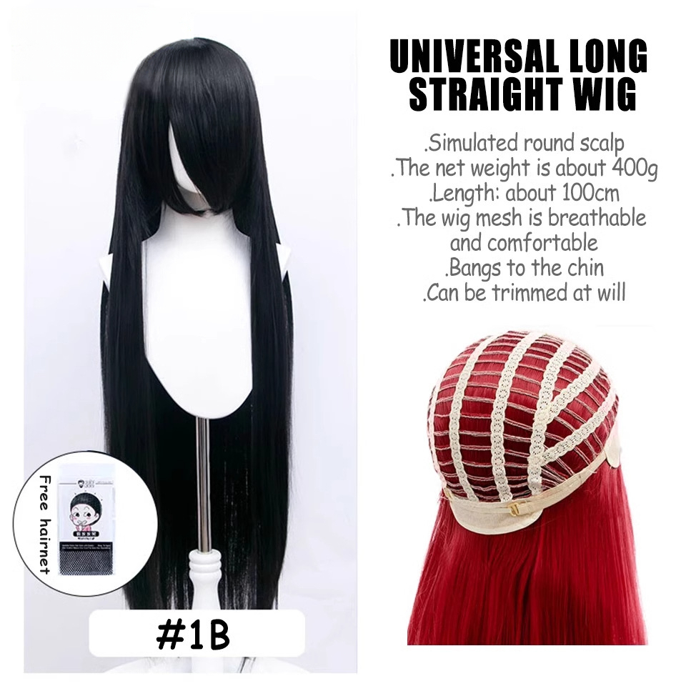 100CM Long Bangs Universal Long Straight Wig Black/Light Grey/Gold ...