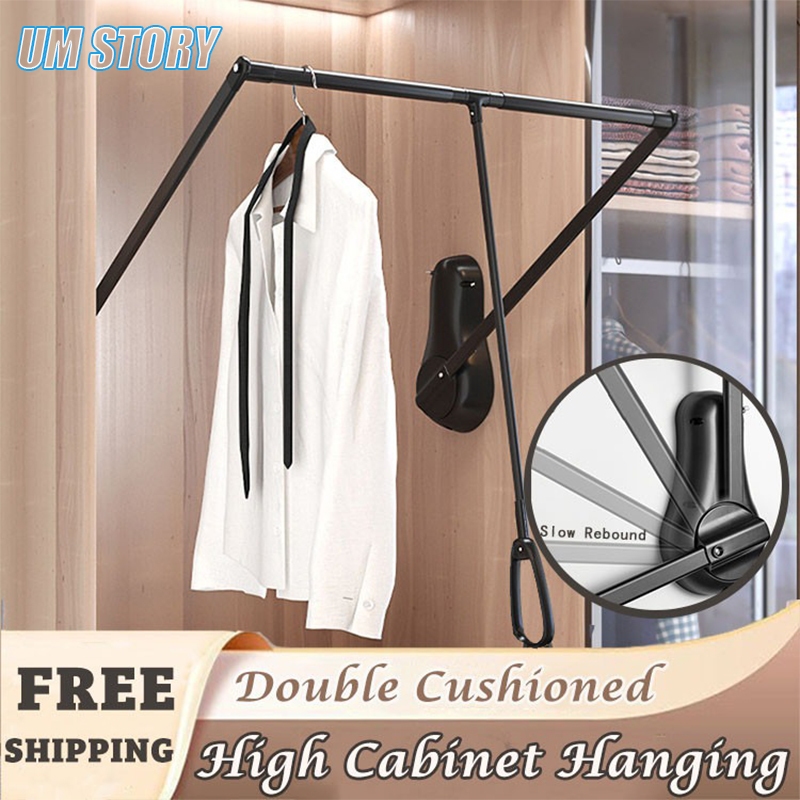 High Cabinet Pull Down Clothes Hanger Rod Hanging Clothes Closet Rod ...