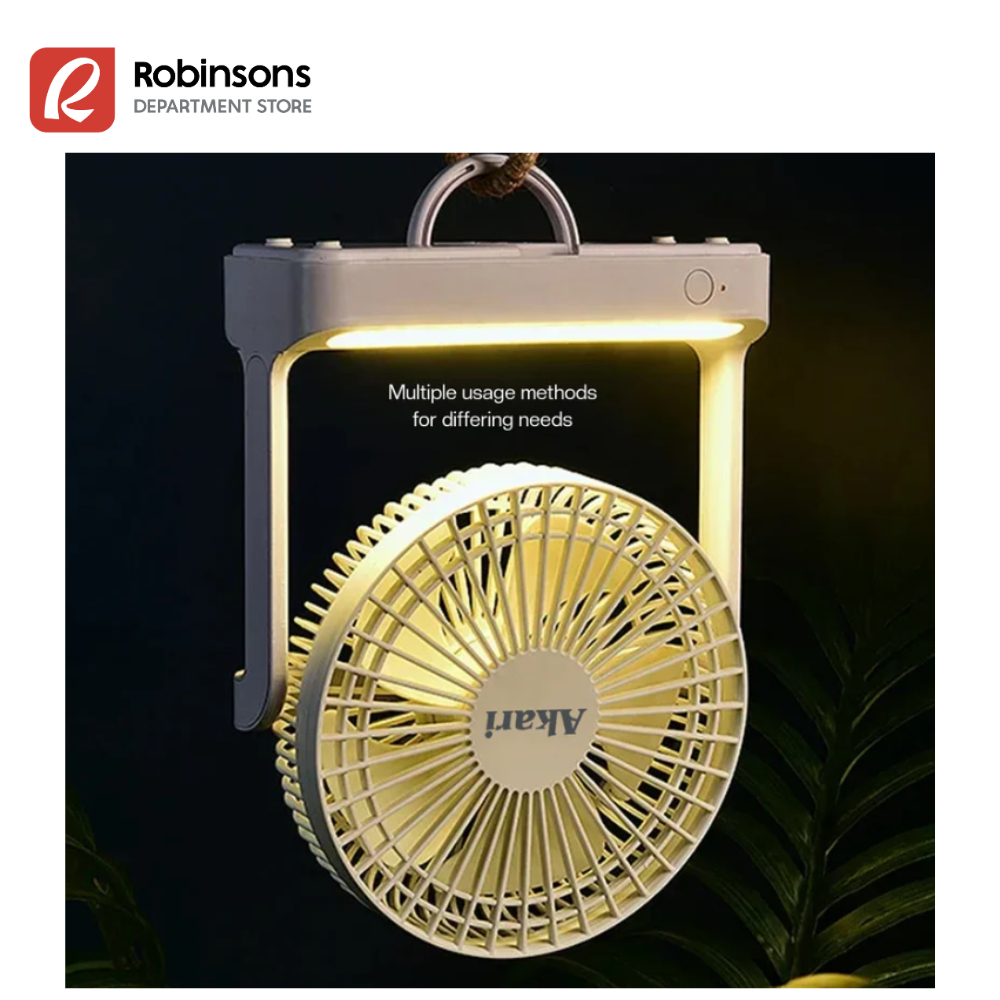 Akari Rechargeable Round Fan with LED (White) | Shopee Philippines