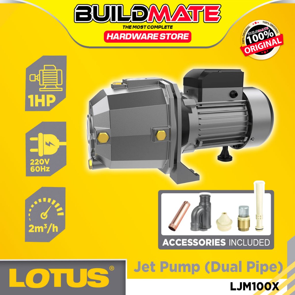 Buildmate x LOTUS 1HP Deep Well Jet Pump with Copper Impeller Injector ...