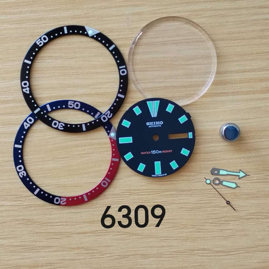 6309 Large Seiko Divers Hand Dial Bezel Ring Glass Crown Luminous Parts ...