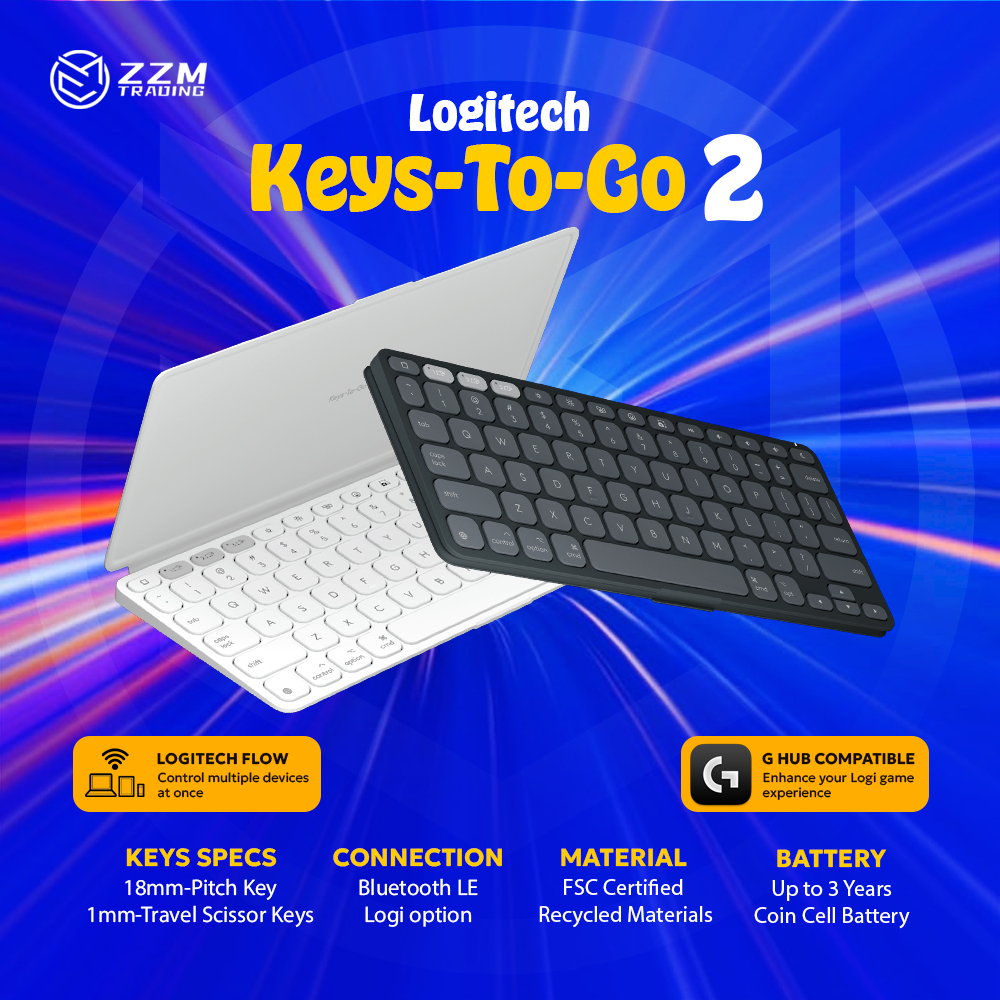 Logitech Keys-to-Go 2 Wireless Portable Scissor Switch Keyboard 3 ...