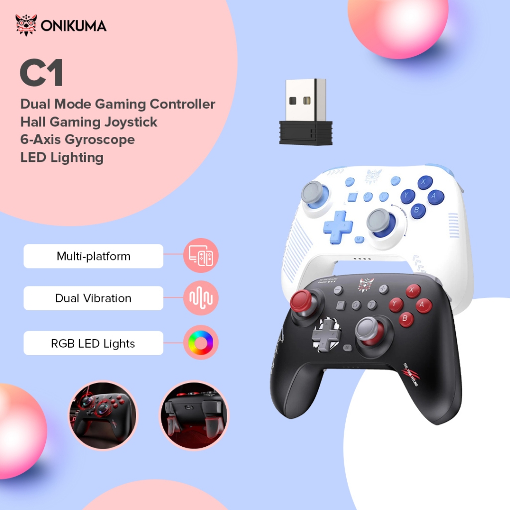 ONIKUMA C1 Wireless Bluetooth Gamepad Dual-Mode Six-Axis Gyroscope Joystick Game Controller ...