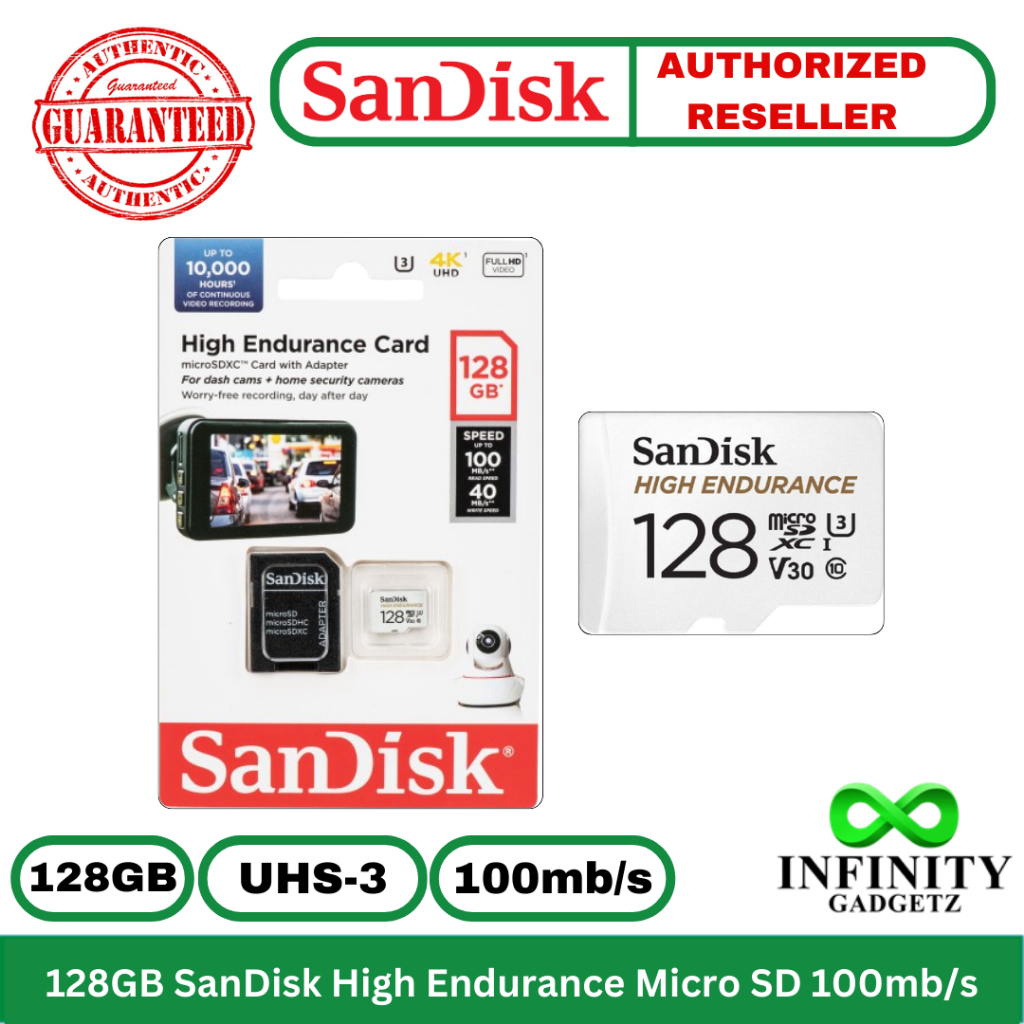 SanDisk High Endurance 128GB Micro SD memory Card for Dashcam and CCTV ...