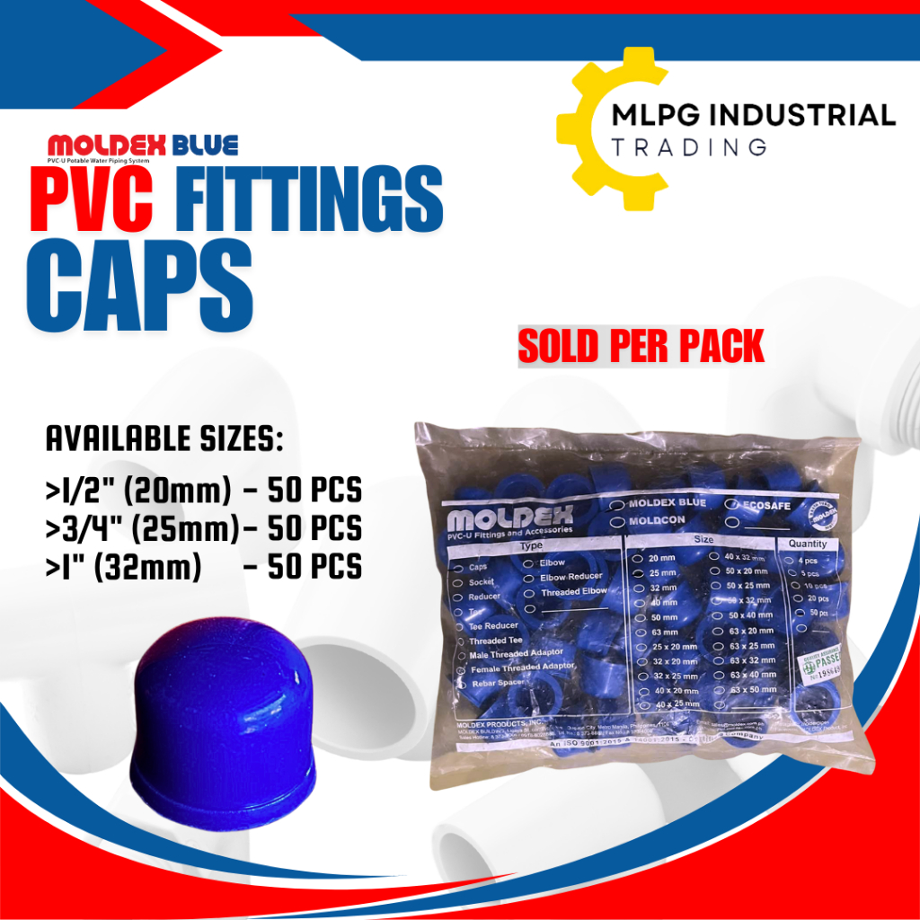 (PER PACK) Moldex Blue PVC Fitting End Cap (1/2", 3/4", 1") | Pantubig ...