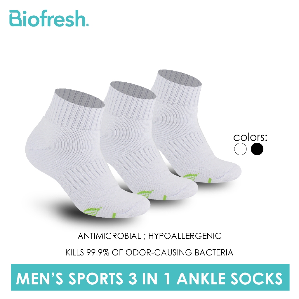 Biofresh Men’s Green Tea Sports Ankle Socks 3 pairs in 1 pack RTMSKG1H ...
