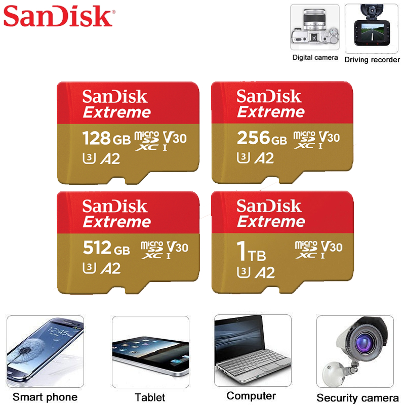 SanDisk Extreme 128GB 256GB 512GB 1TB A2 Series micro SD With Adapter ...