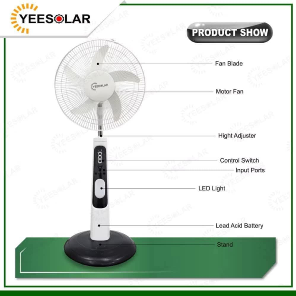 Yeesolar 16 Inch 12V DC Solar Rechargeable Fan Stand Solar Fan with ...