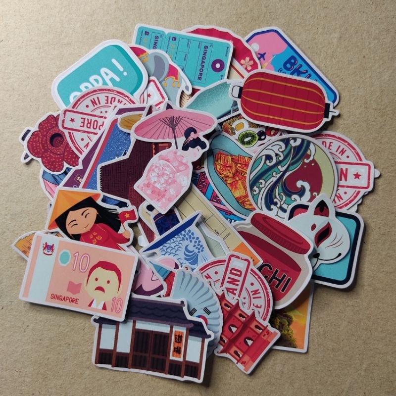 51pcs World Landmark Sticker Pack , Asian Landmark Sticker Set , Japan ...