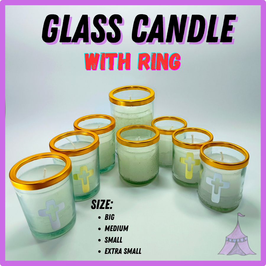 Vigil Candle Glass With Ring Big Medium Small Extra Small Gold Cross ...