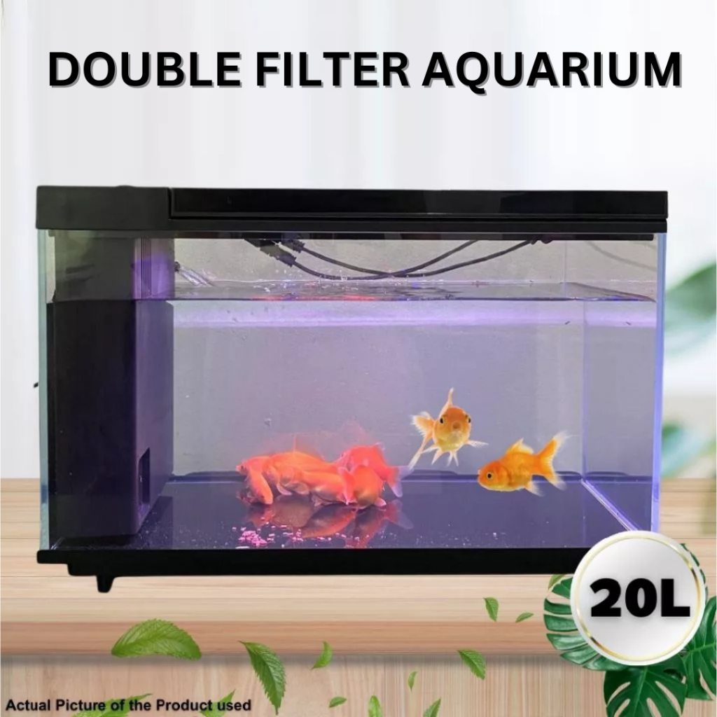 Ultra Clear Glass Double Filter System Aquarium Tank with LED 20L ...