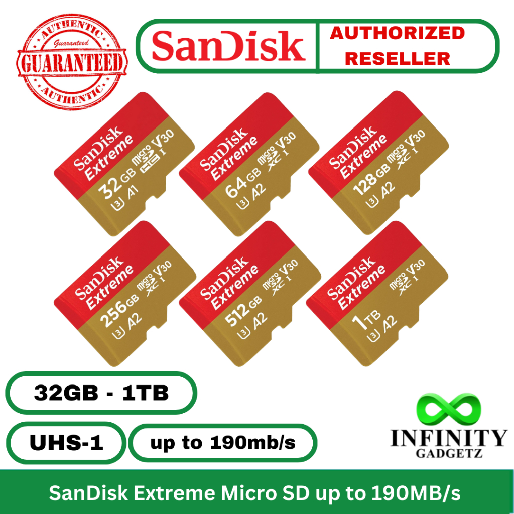 SanDisk Extreme A2 Micro SD Class 10 up to 190MB/s UHS-I for Go Pro ...