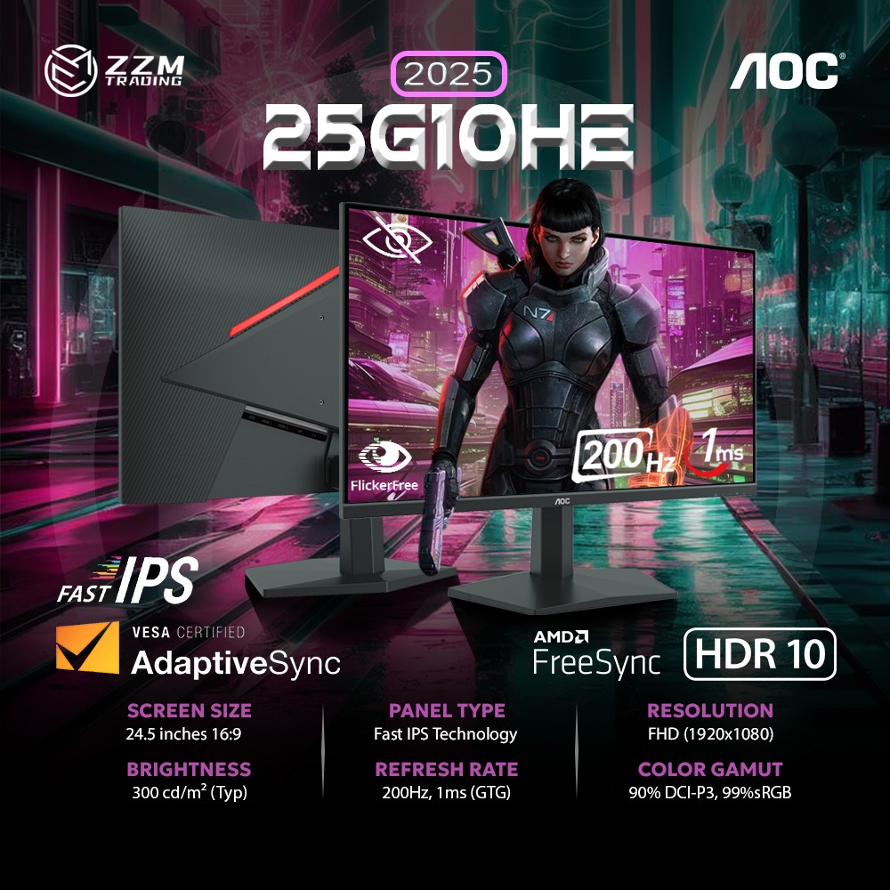AOC 25G10HE 24.5" FHD 200Hz Fast IPS HDR10 Gaming Monitor ZZM Trading ...