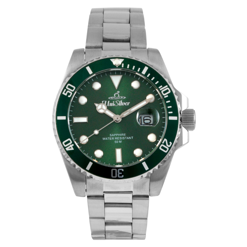 UniSilver TIME Men's Silver/ Glossy Green Analog Stainless steel watch ...