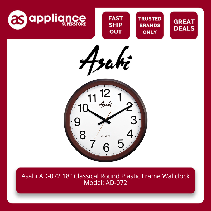 Asahi AD-072 18" Classical Round Plastic Frame Wall clock | Shopee ...