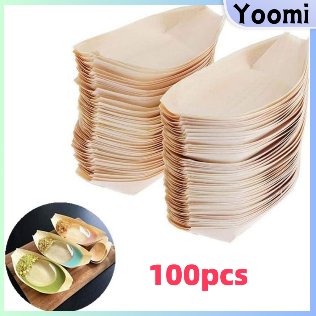 100Pcs Disposable Sushi Wood Boat Food Tray Siomai Plate Mini Food ...
