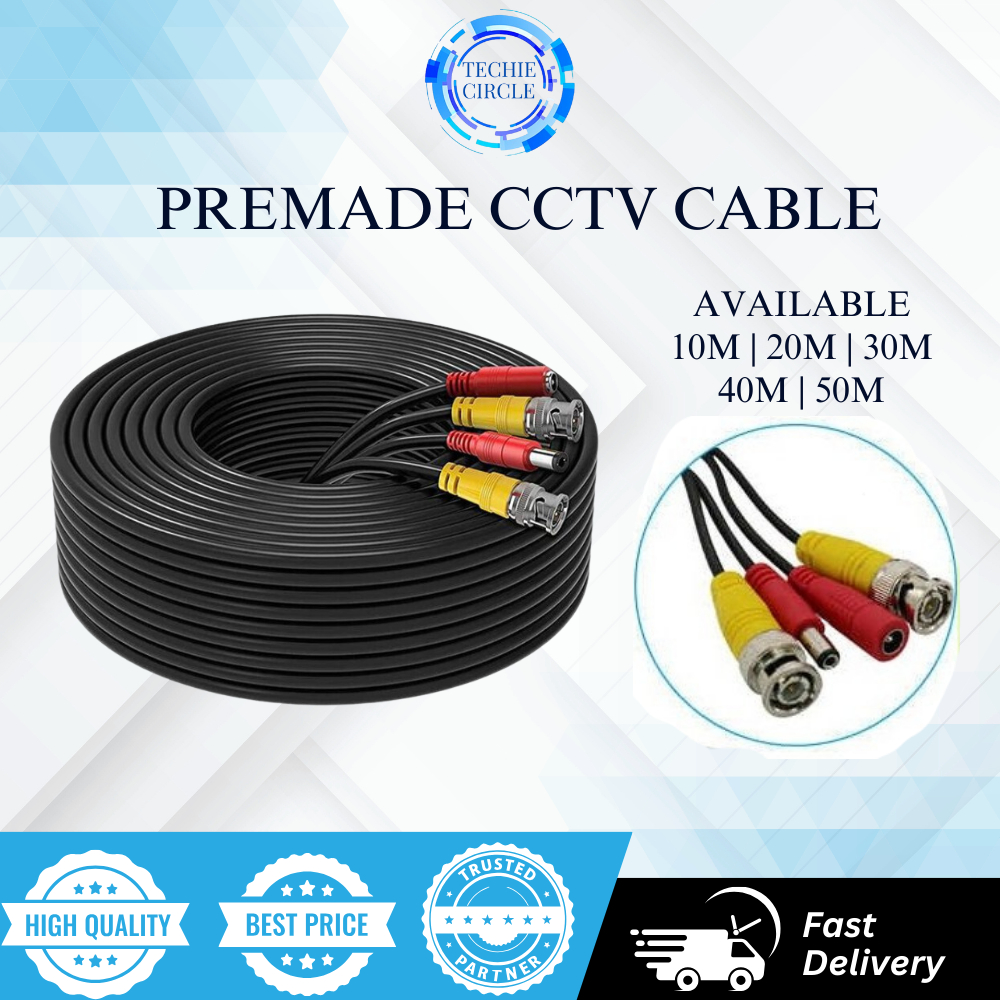 Techie Circle 5M 10M 15M 20M 30M 40M BNC RG59 Video Power Siamese Cable ...