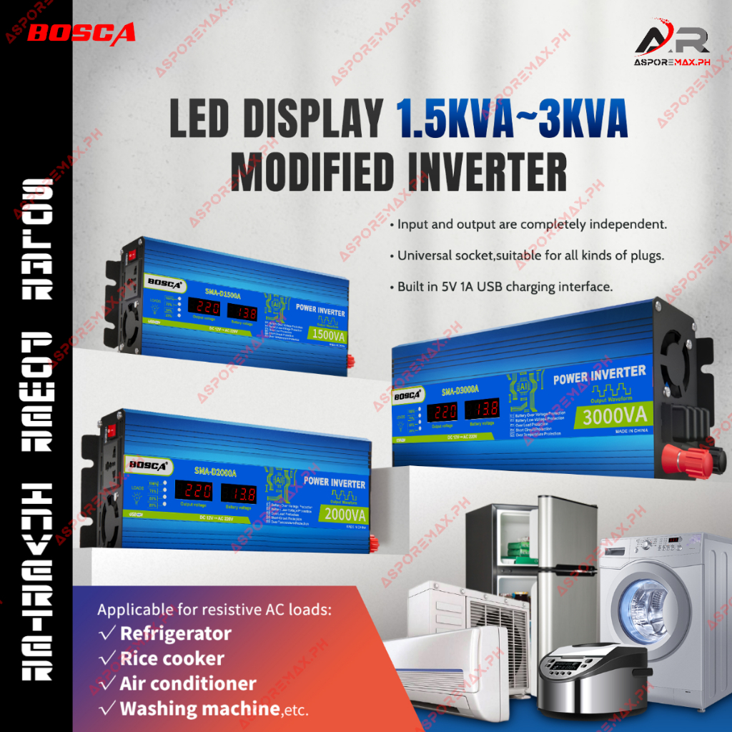 BOSCA Solar Power Inverter W/LED Display Modified Inverter DC12V To AC ...