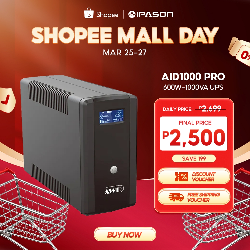 AWP AID1000 Pro Aide LCD 600W-1000VA UPS with AVR Uninterruptible Power ...