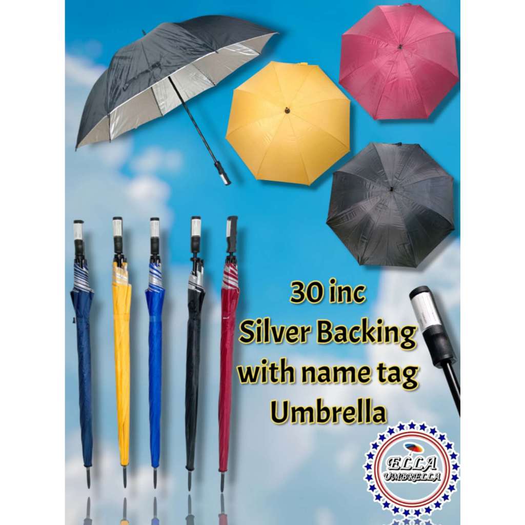 (ellashop) 30 Inches Silver Backing w/ Name Tag Umbrella | Shopee ...