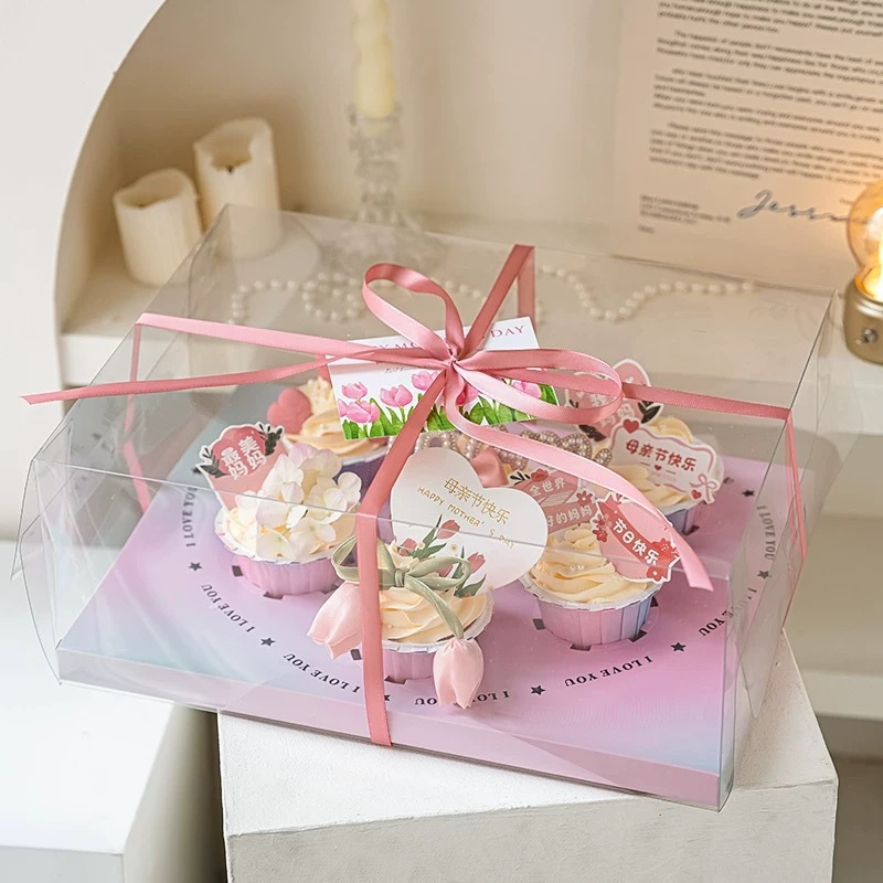 5pcs 6-Hole Cupcake Box w/ Heart Shape Holder acetate cupcake box ...