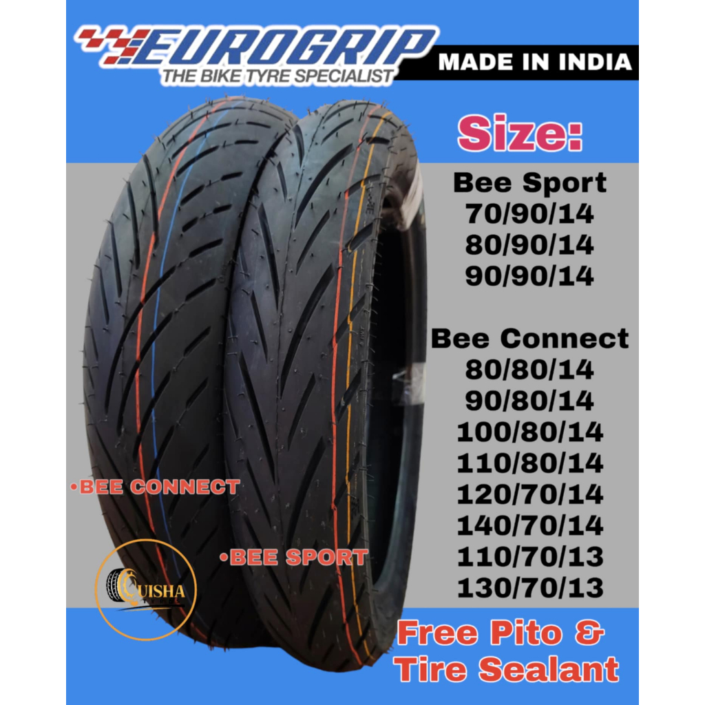 EUROGRIP Tires SIZE 12, 13 & 14 Made in India Tubeless FREE PITO & TIRE SEALANT | Shopee Philippines