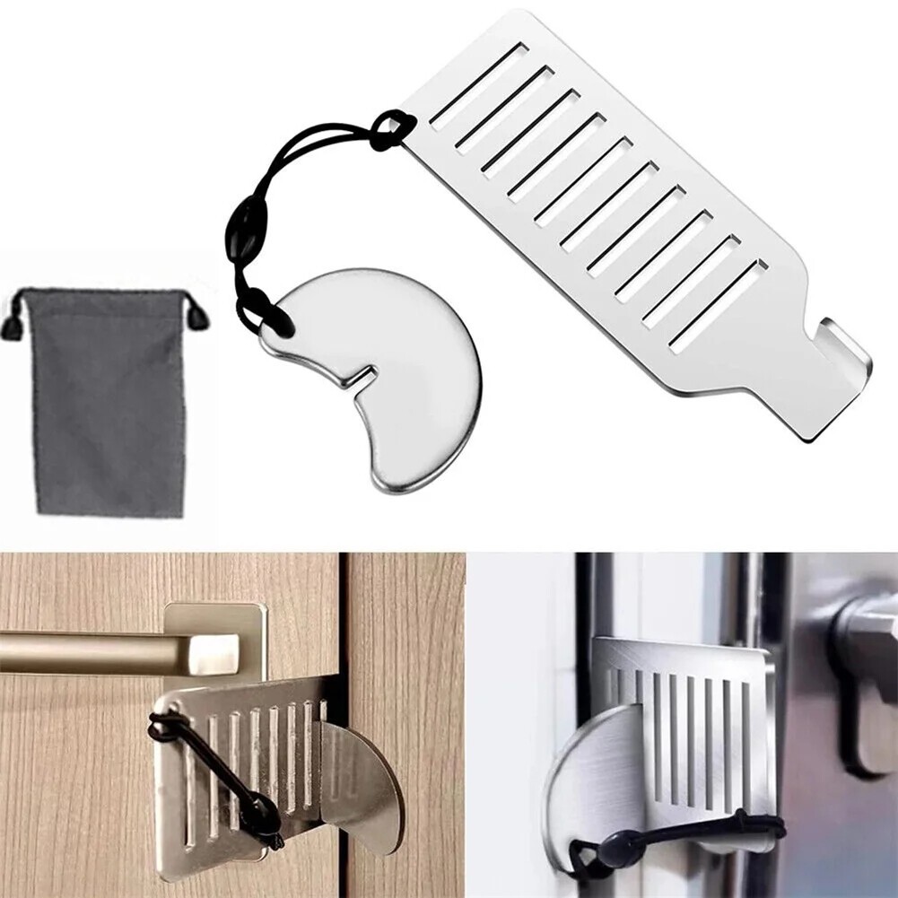 Portable Door Lock Punch-free Security Door Lock Stopper Stainless ...