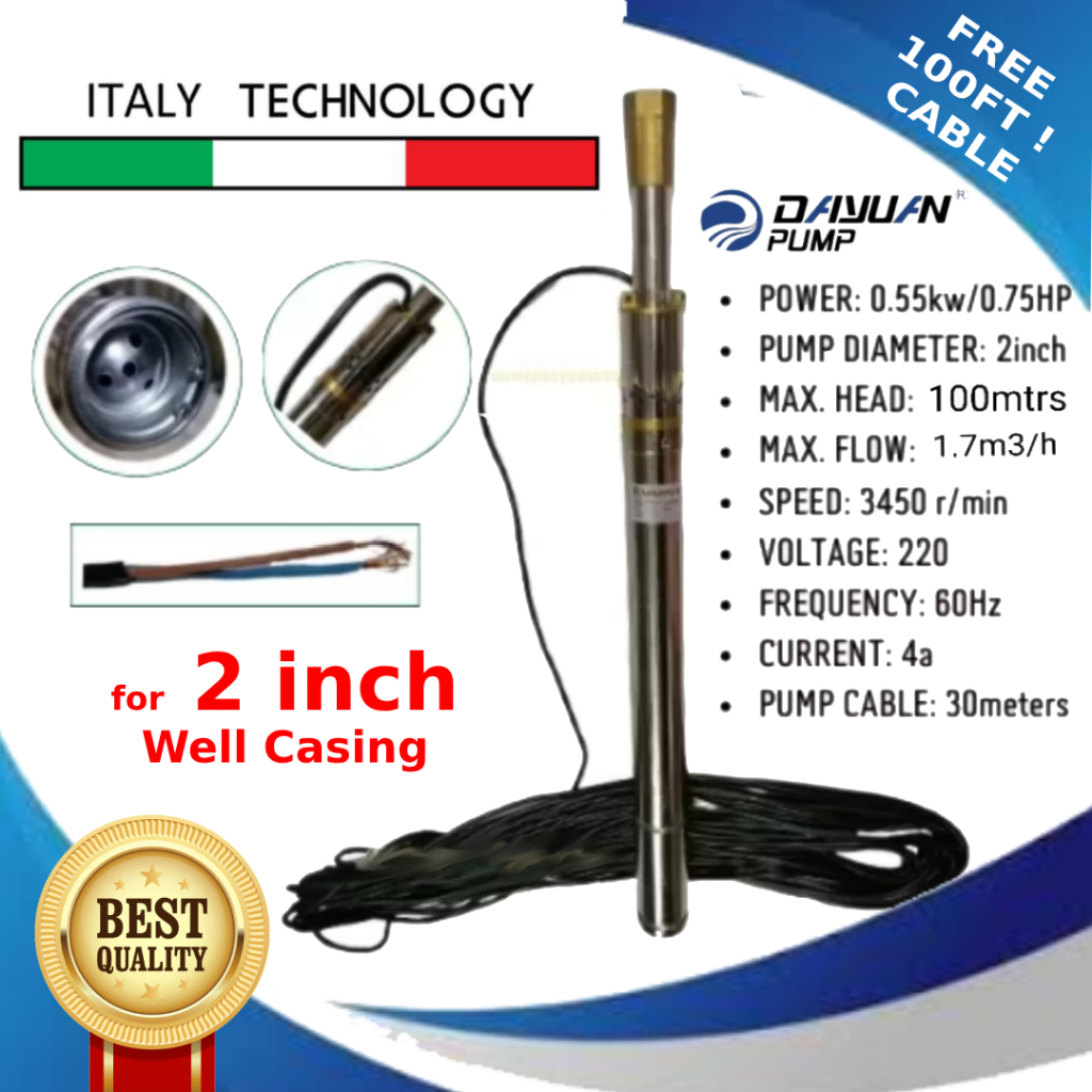 ITALY DEEPWELL 2'' Dayuan Submersible Pump Screw Pump 0.75hp 2QGDA550 ...