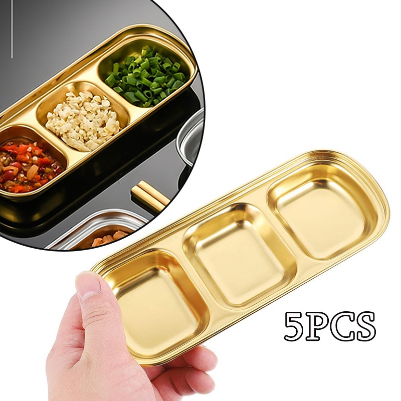 5Pcs Korean Barbecue Sauce Dish Stainless Steel Condiment Dish Barbecue ...