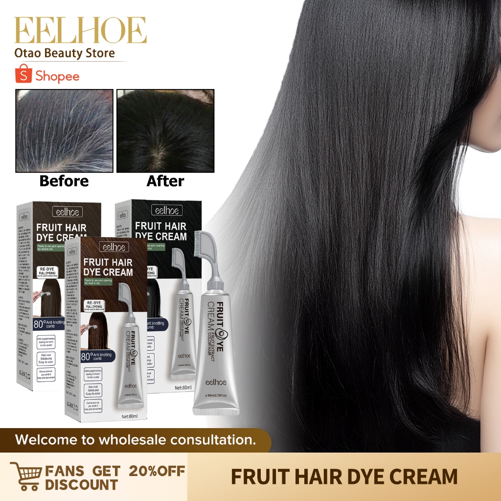 EELHOE Fruit Hair Dye Cream 80ml Plant Hair Dye Black Hair Dye Covering ...