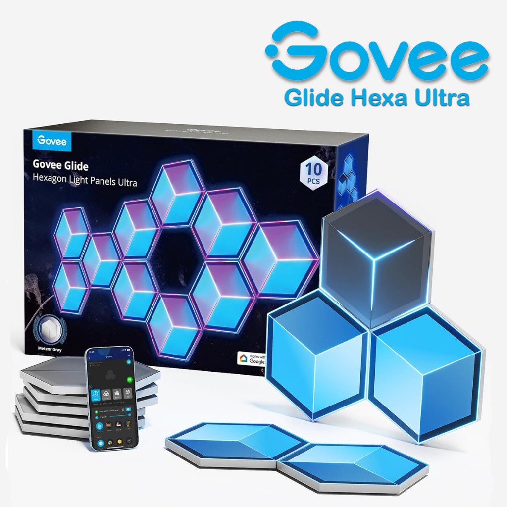 Govee Glide Hexagon Ultra LED 10 Light Panels RGBIC 3D Hexa Ultra Wall ...